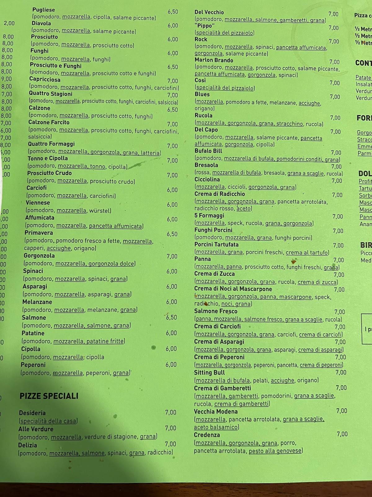 Menu da Domus Desideria ristorante, Maranello