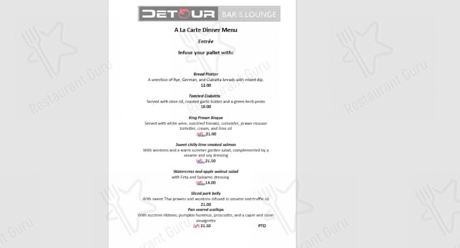 Menu at Detour Bar, Lounge And Restaurant, Whakatane