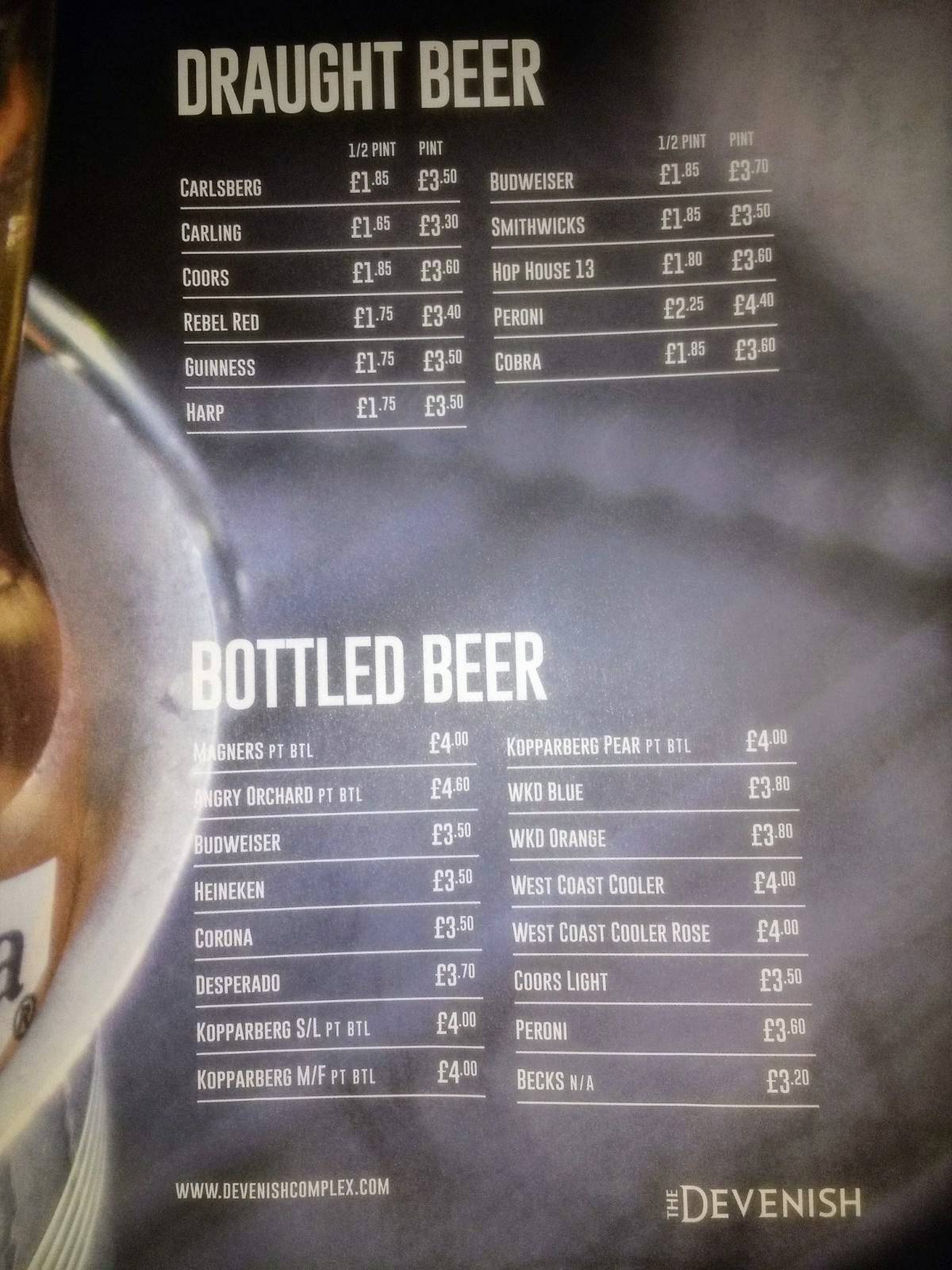Menu at Devenish Bar, Enniskillen
