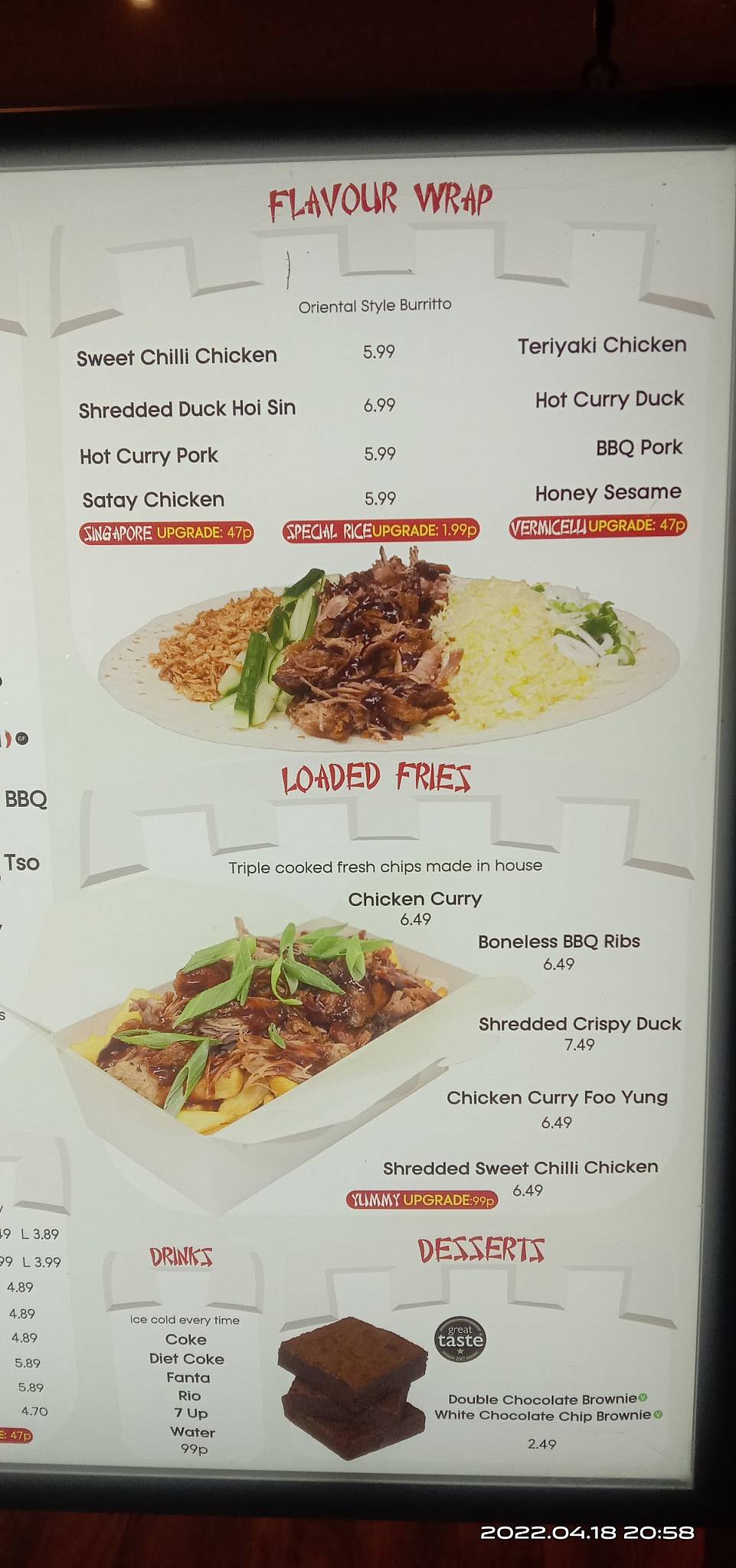 Menu at Fort Woks fast food, Didcot