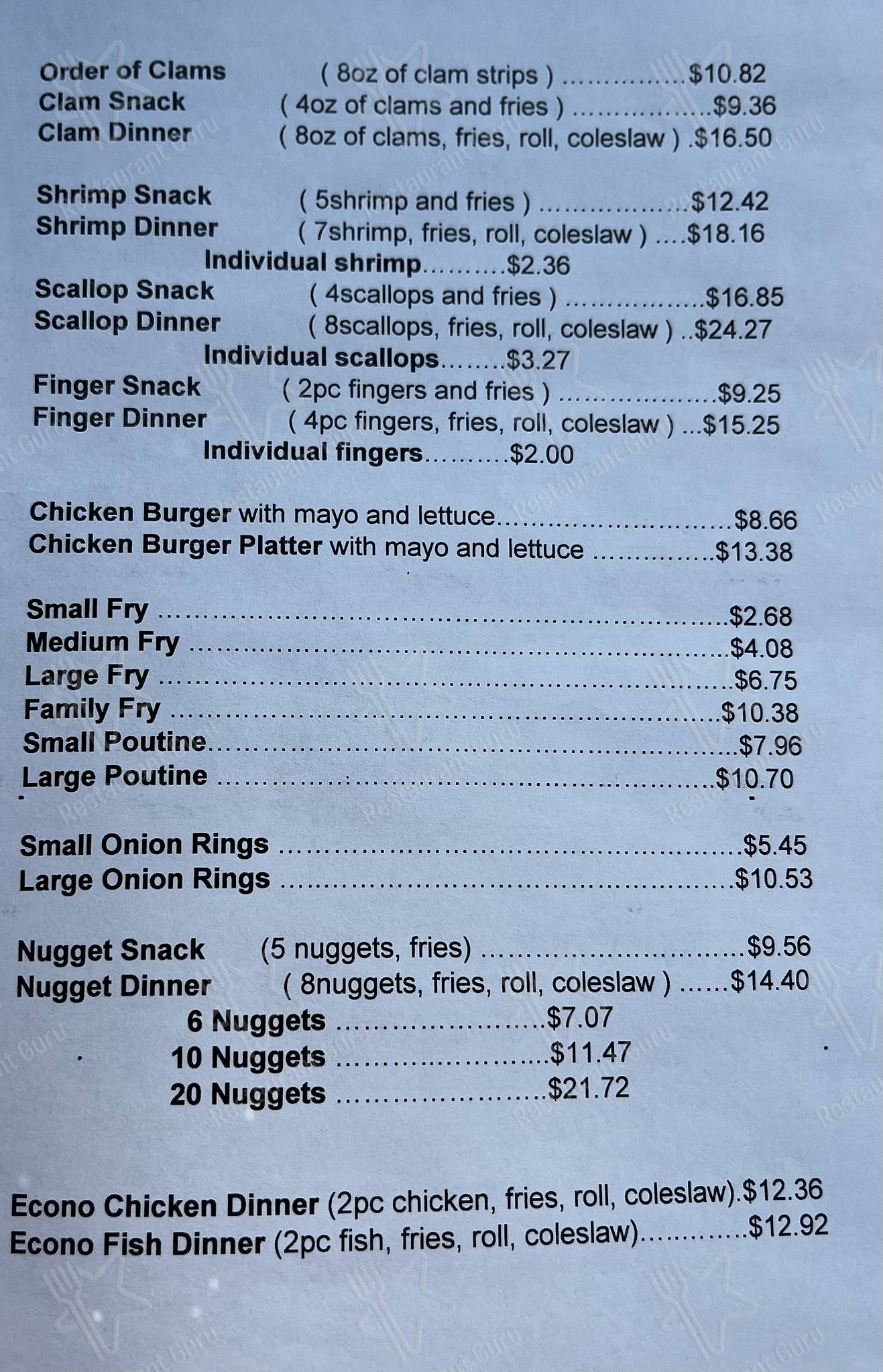 Menu at Dixie Lee restaurant, Four Corners