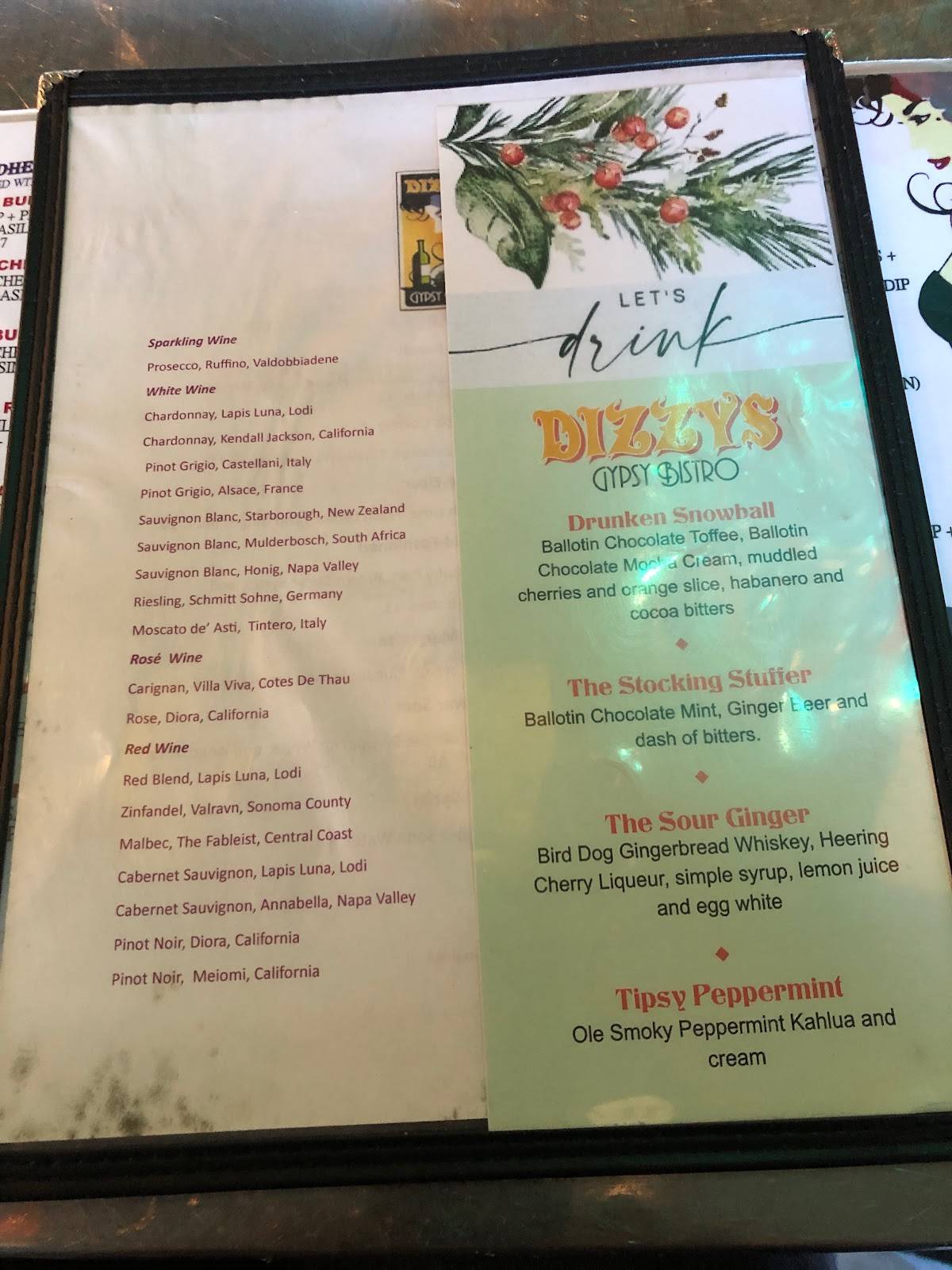 Menu at Dizzy's Gypsy Bistro pub & bar, Little Rock