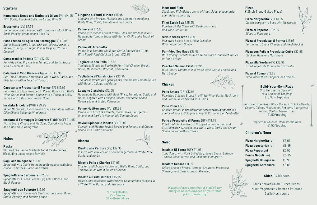Menu at Doci Visi restaurant, Brentwood
