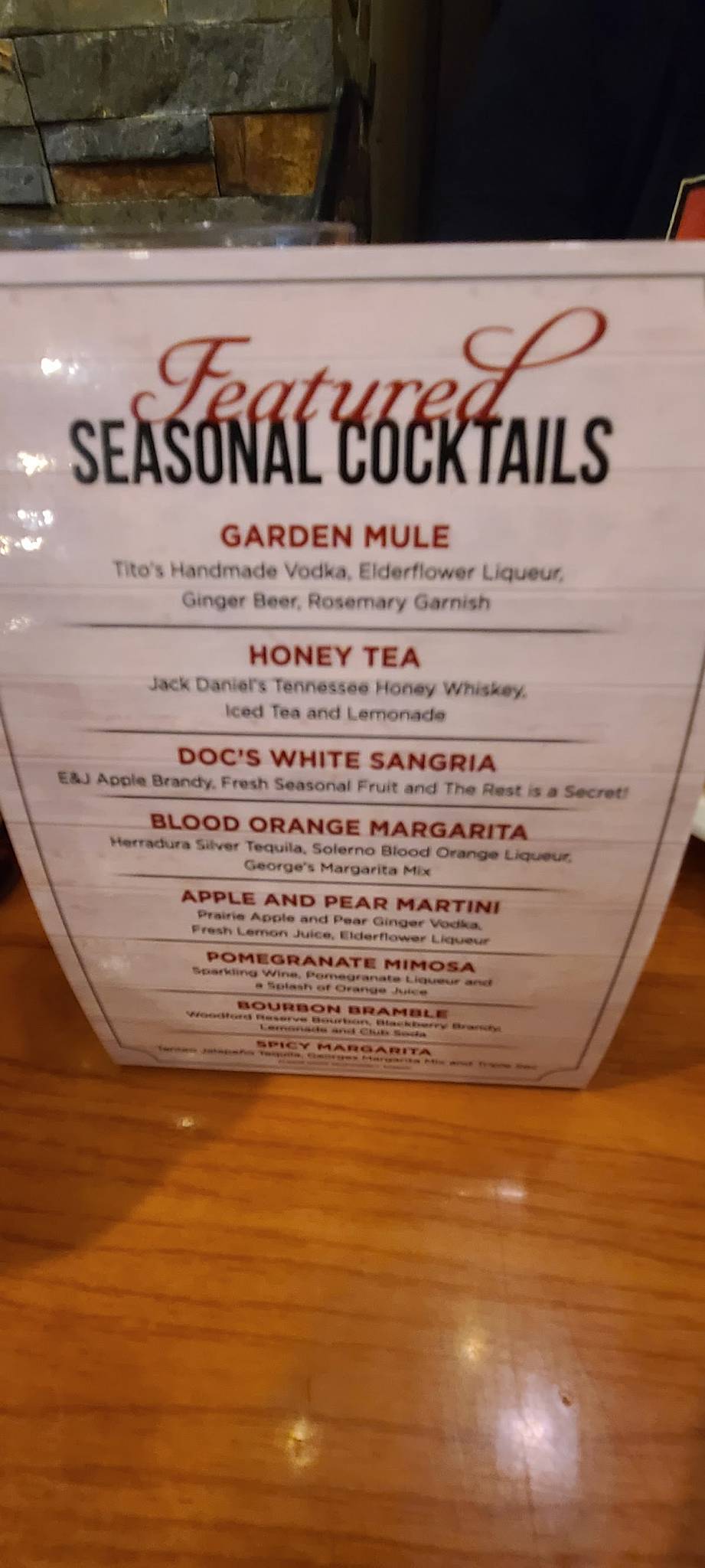 Menu at Doc's Downtown Grille restaurant, Easton