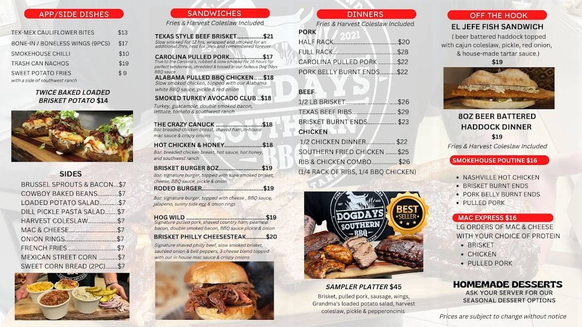 Menu at Dog Days Barbeque, Chatham-Kent, 300 Lacroix St Unit A2
