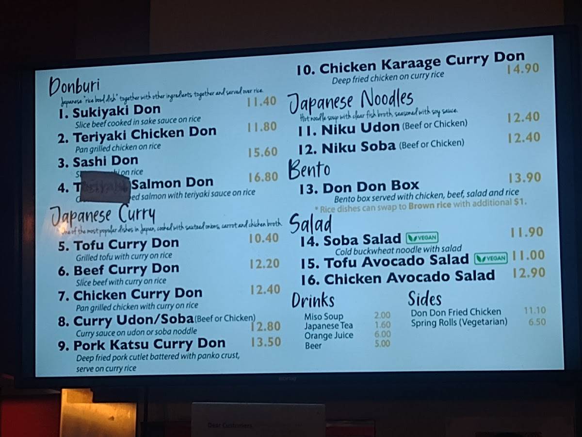 Menu at Don Don Francis St restaurant, Melbourne, 2 Francis St