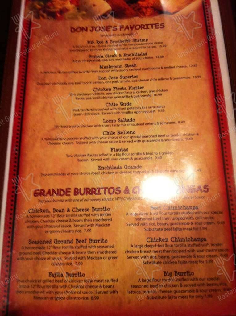 Menu at Don Jose Mexican Restaurant, Duncan