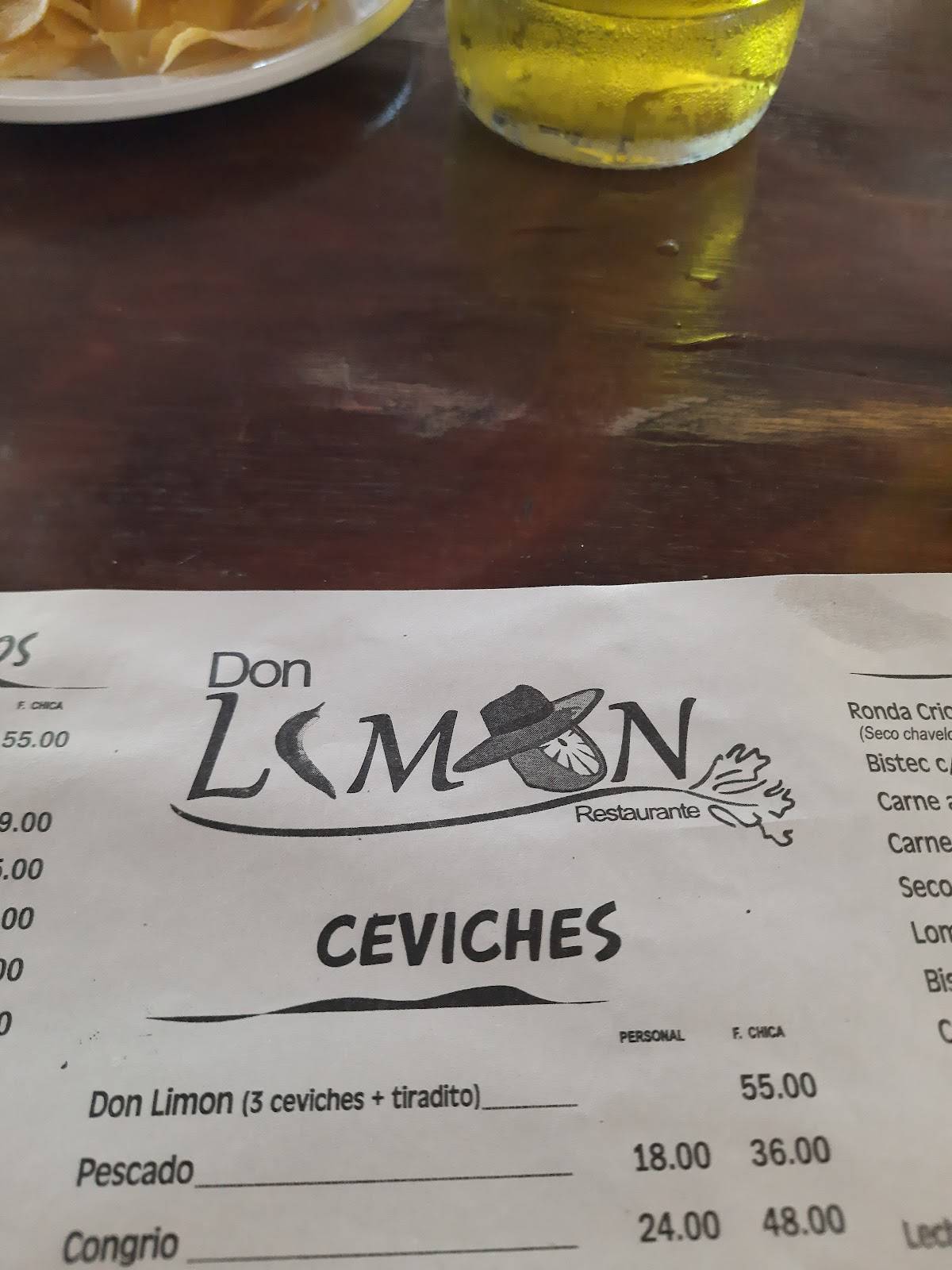 Carta de Don Limón Restaurante, Sullana