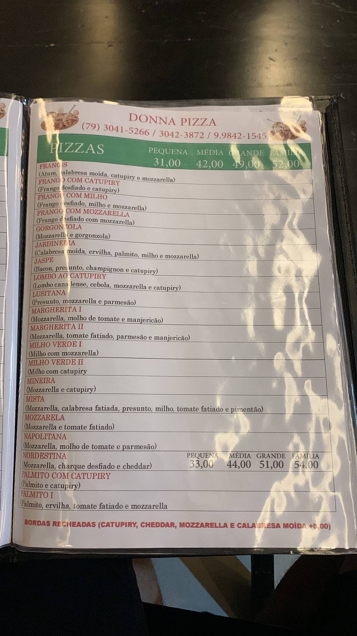 Menu em Donna Pizza restaurante, Aracaju