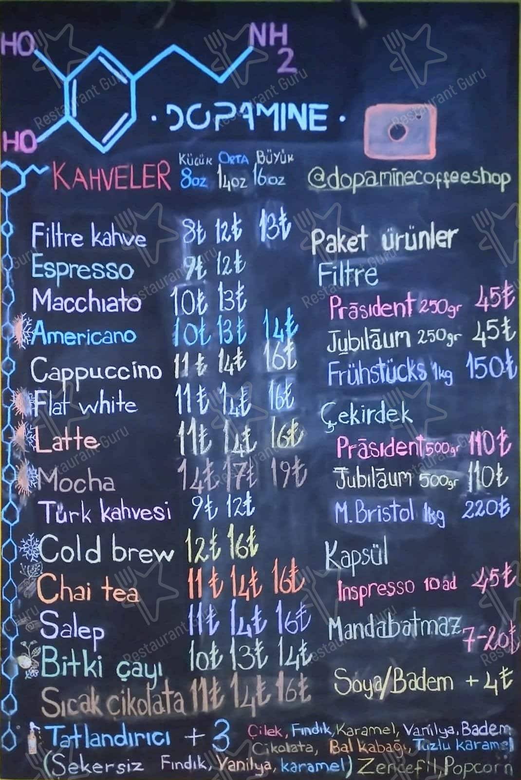 Carta de Dopamine Coffee Shop - Çapa, Estambul