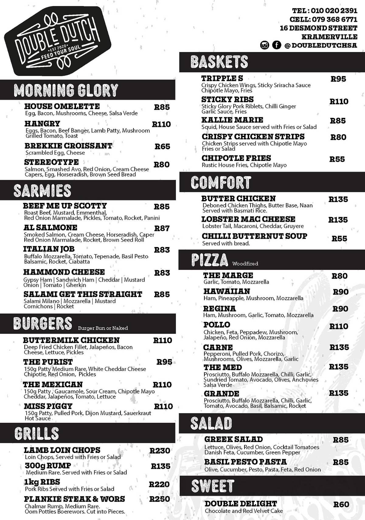 Menu at Double Dutch Kramerville pub & bar, Sandton