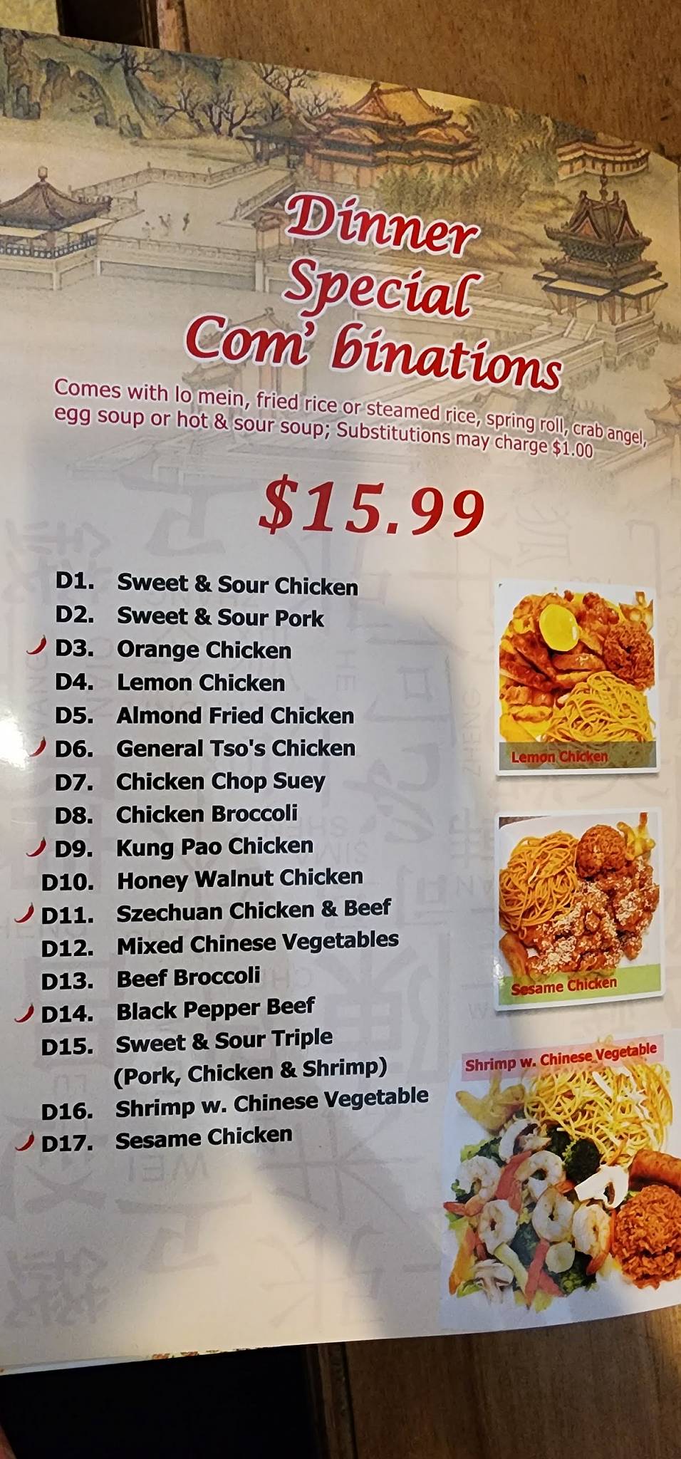 Menu at Dragon Village restaurant, Colville