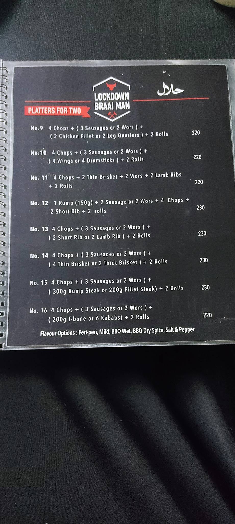 Menu at The Lockdown Braaiman restaurant, Durban