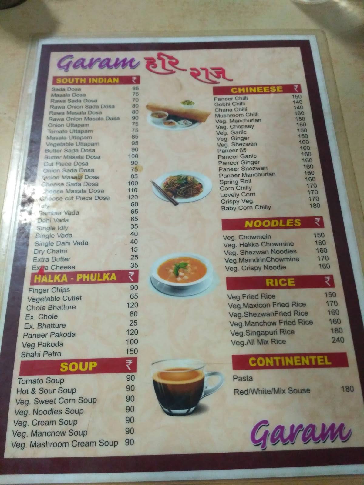 Menu at Hari Raj Pure Veg Restaurant, Durg, Civic Center