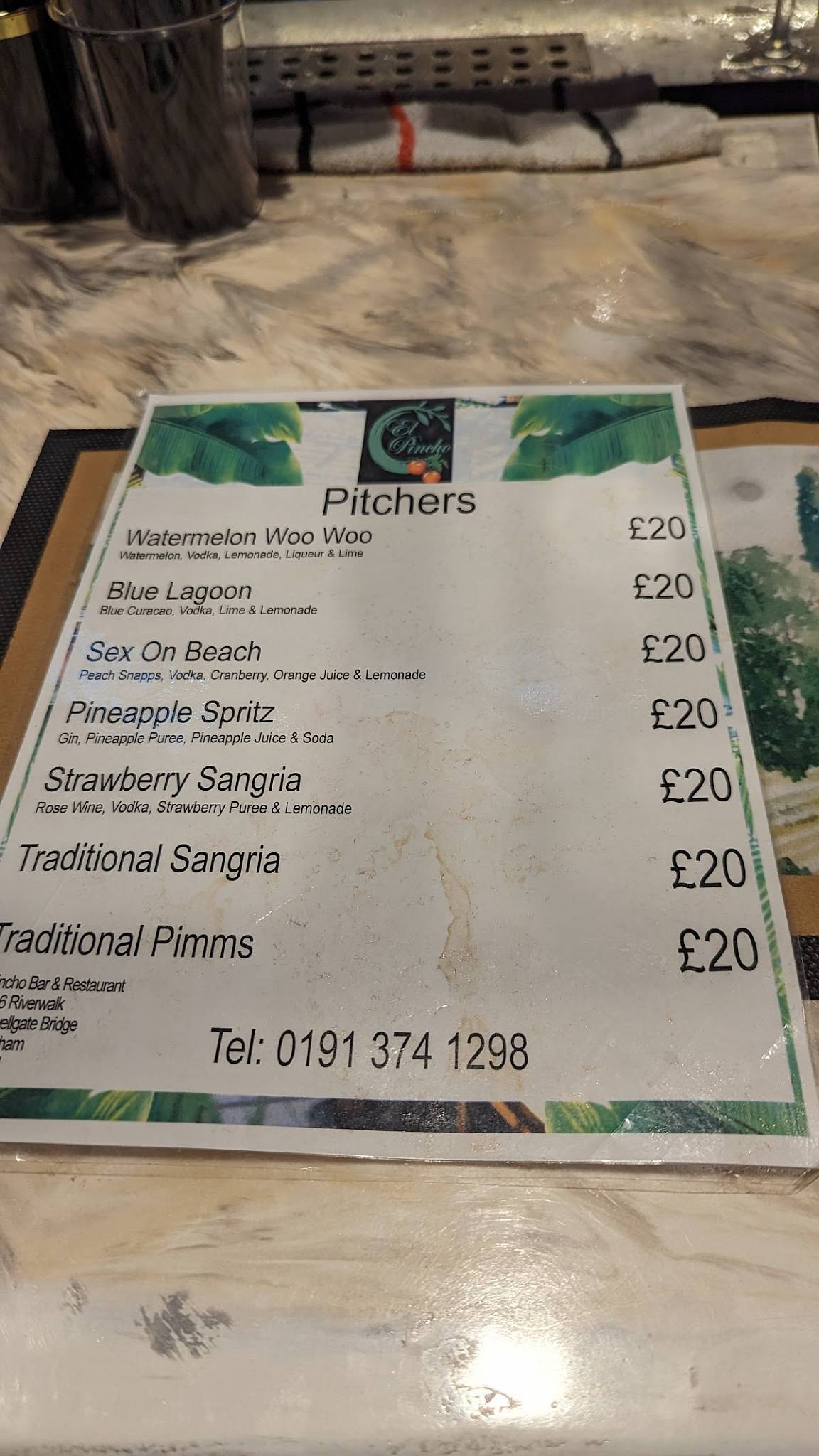Menu at El Pincho - Mediterranean Bar, Durham
