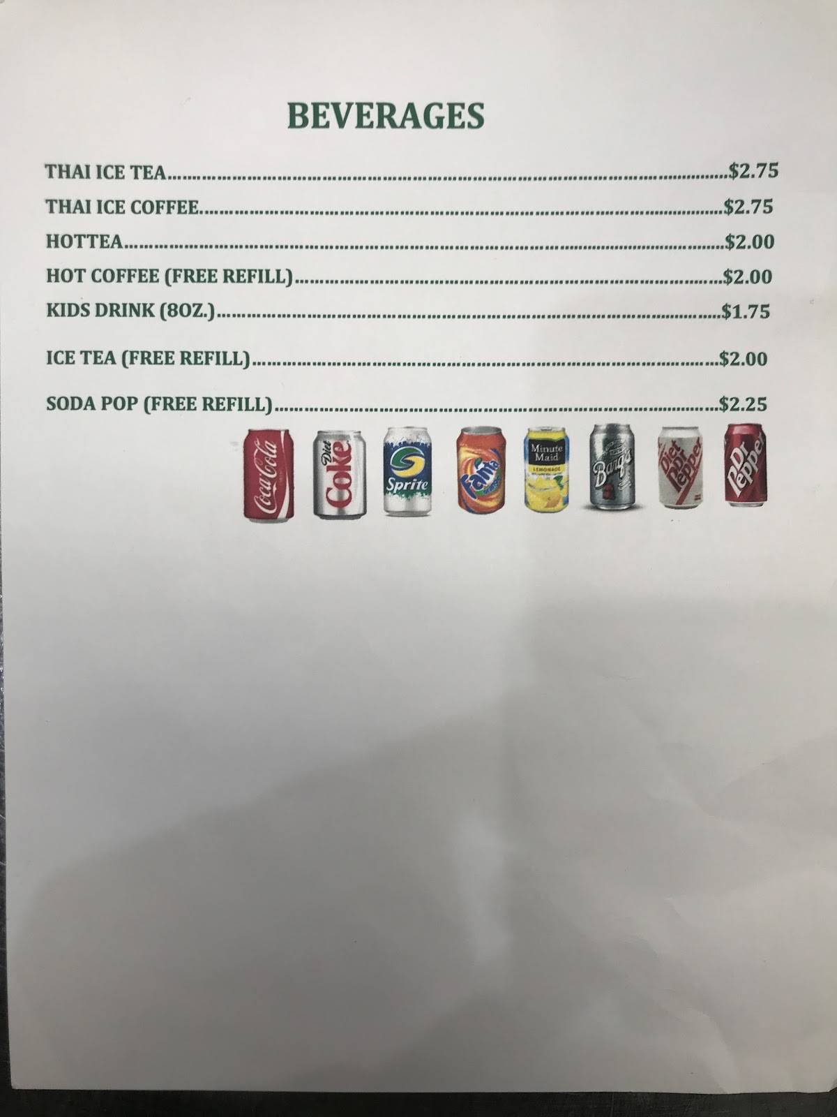 Menu at Dusit Thai Cuisine restaurant, Mountain Home
