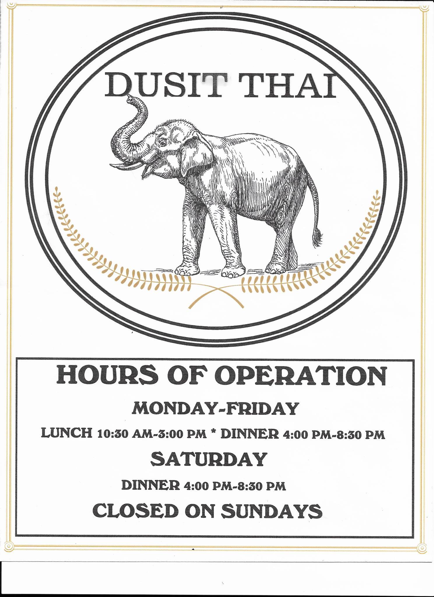 Menu at Dusit Thai Cuisine restaurant, Mountain Home