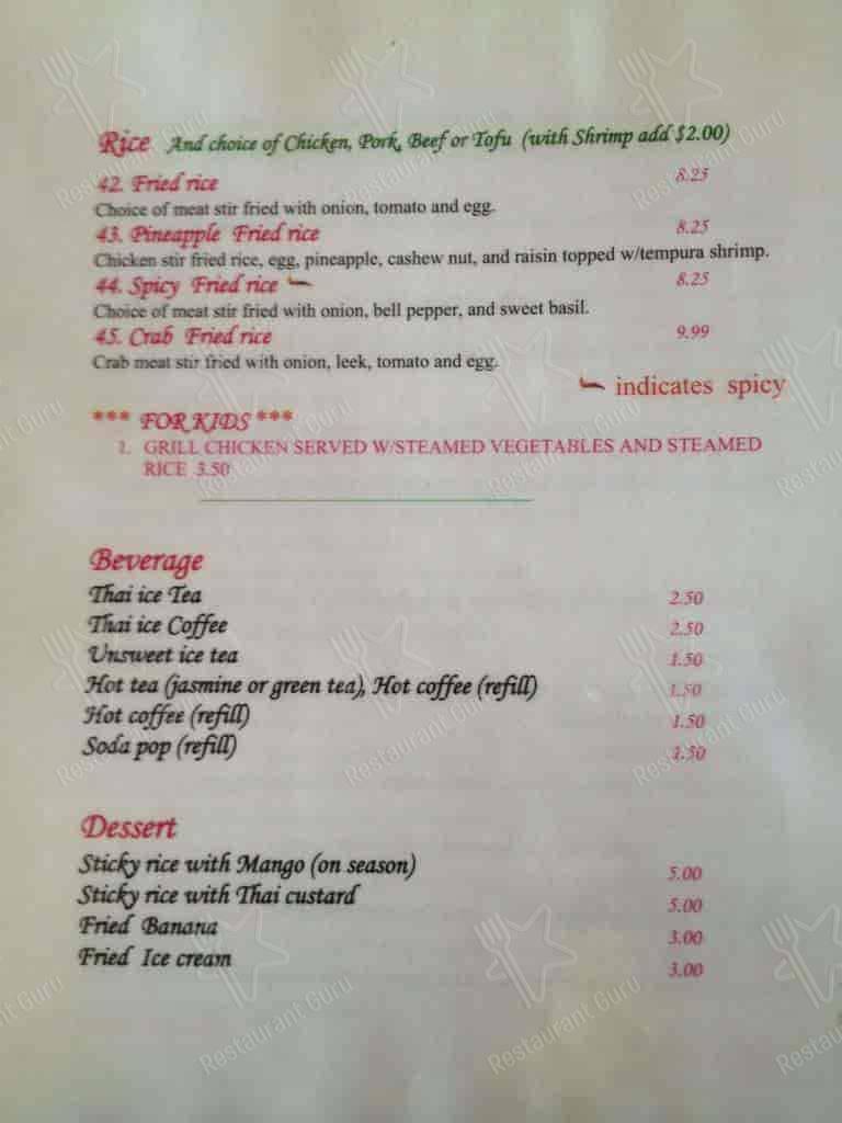 Menu at Dusit Thai Cuisine restaurant, Mountain Home