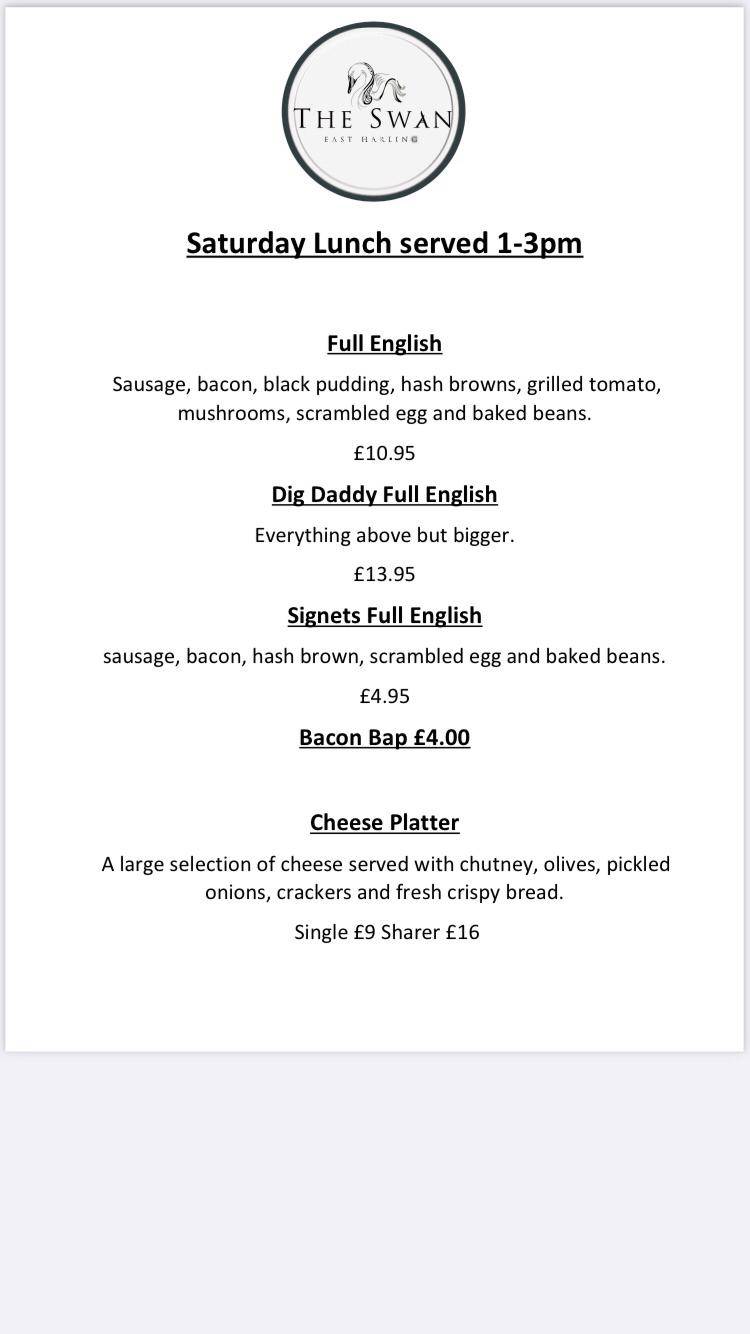 Menu at The Swan pub & bar, East Harling