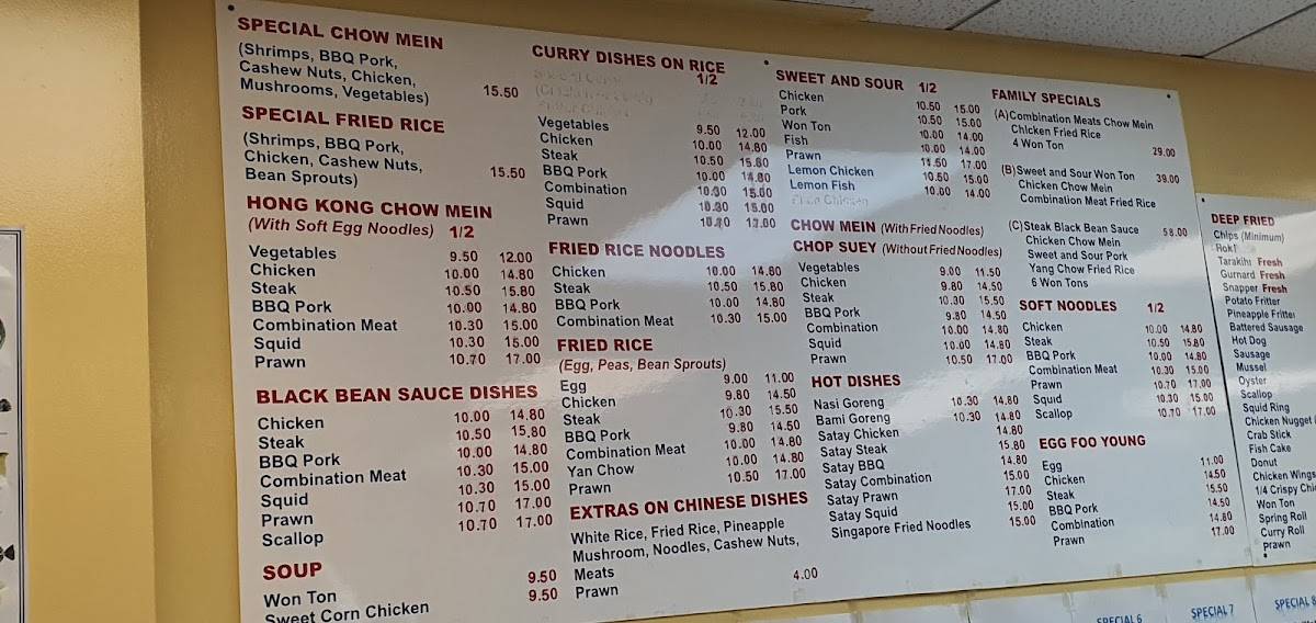 Menu at East Village Takeaway Howick restaurant, Auckland