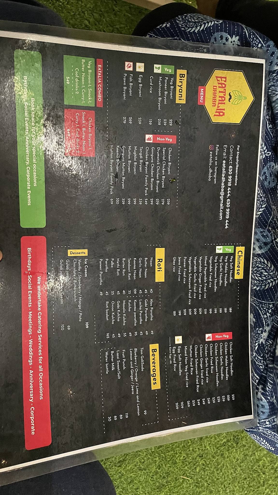 Menu at Eatalia dhaba, Secunderabad