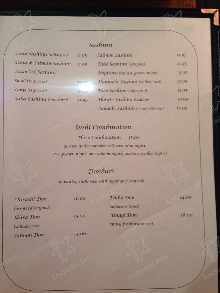 Menu at Ebizo Japanese Restaurant Ltd, Victoria