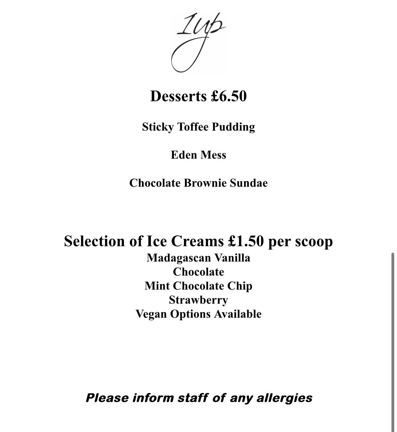 Menu at Eden Golf Club, Carlisle, Eden Golf Club