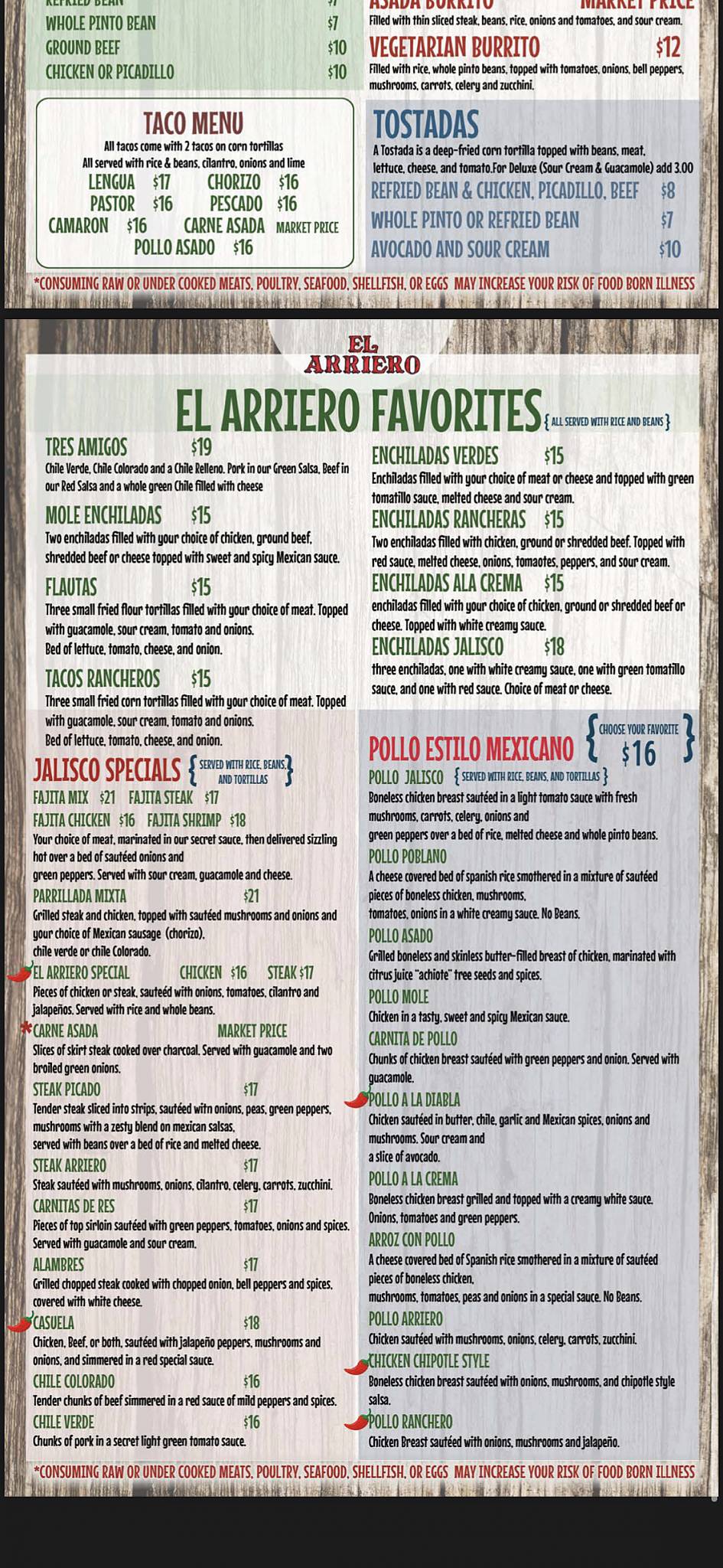 Menu at El Arriero restaurant, Medford, W Main St