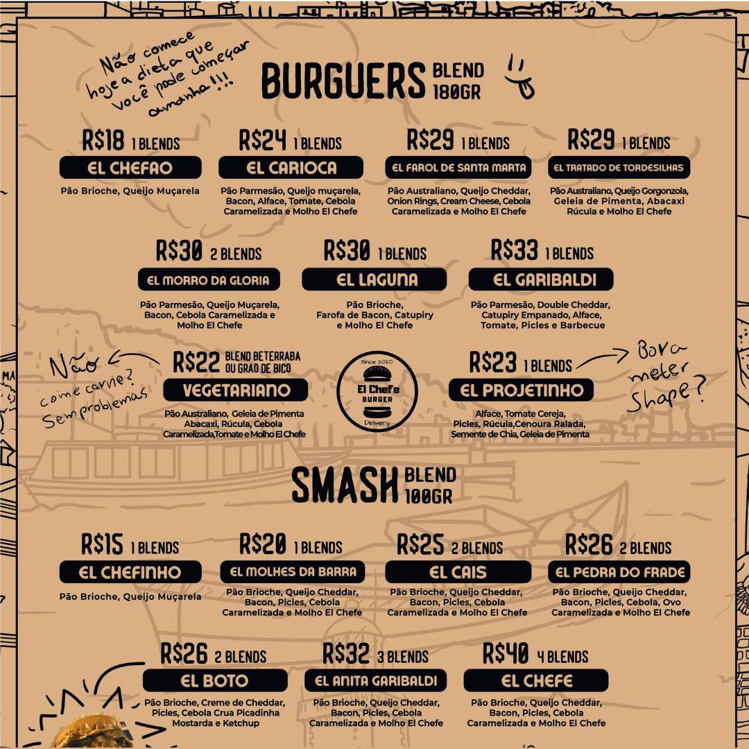 Menu em El Chefe Burger restaurante, Laguna