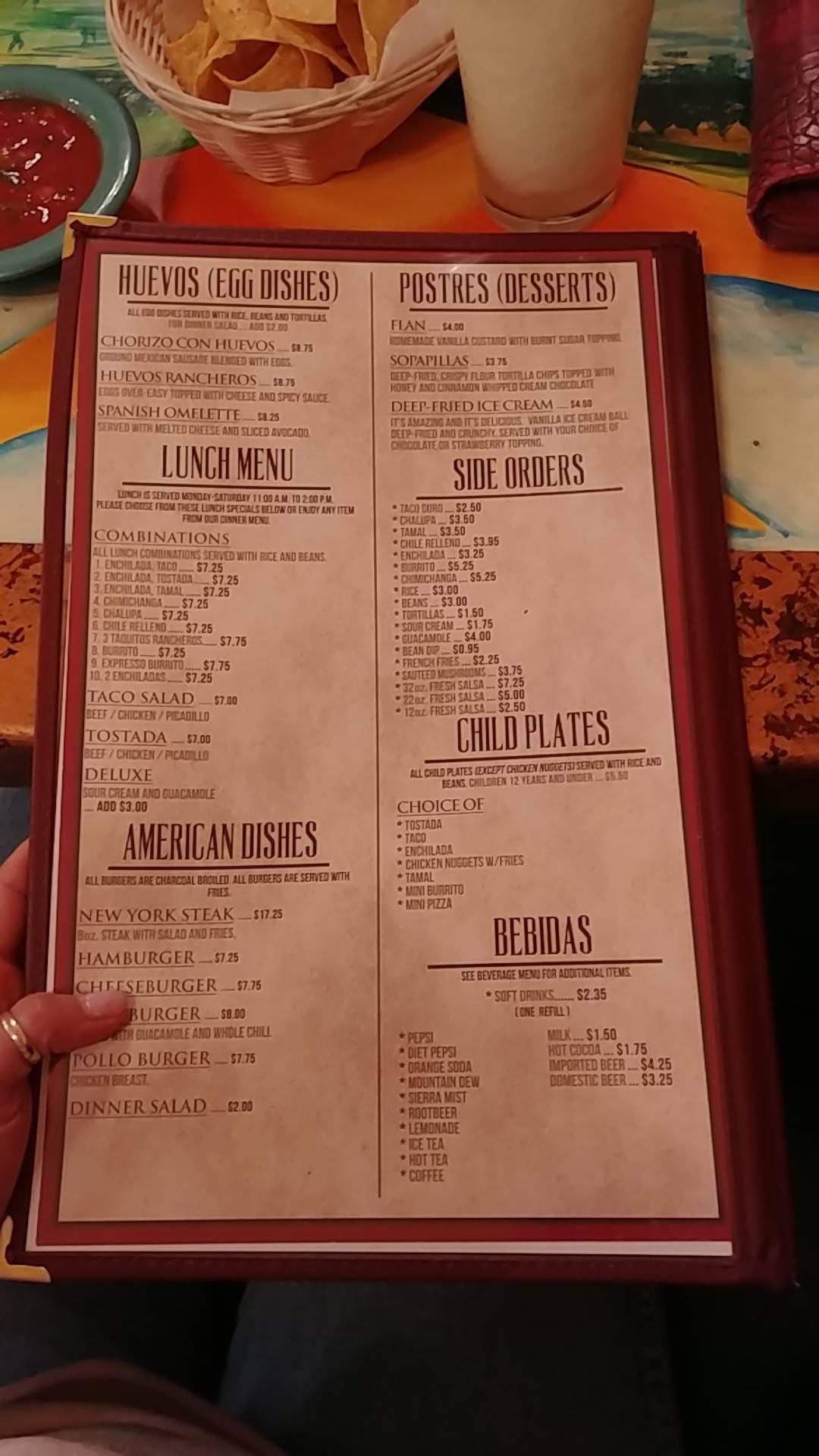 Menu at El Erradero restaurant, Baker City