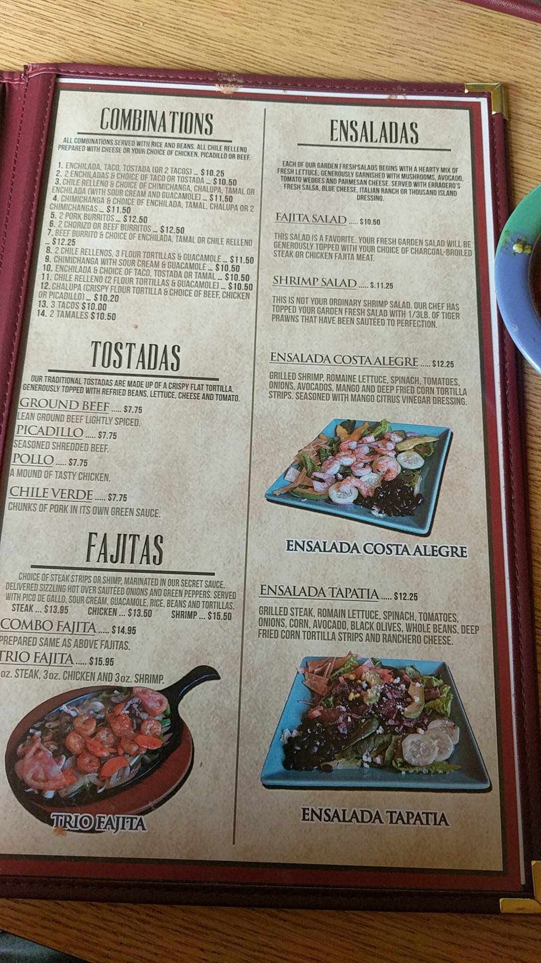 Menu at El Erradero restaurant, Baker City