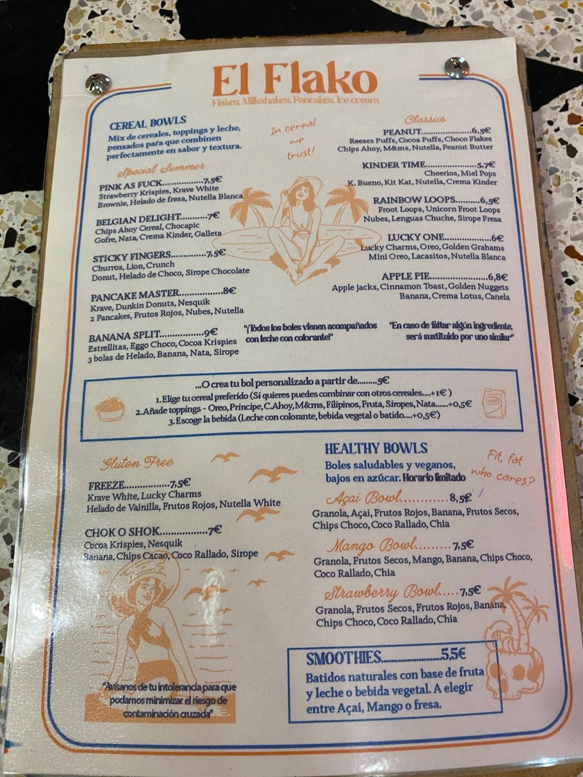 Carta de El Flako Breakfast Club, Barcelona, Carrer dels Sagristans