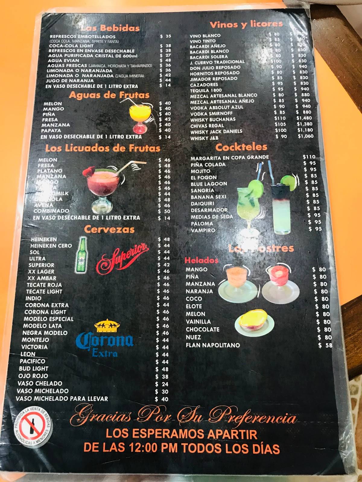 Menu at El Fogón restaurant, Playa del Carmen, Av. Constituyentes