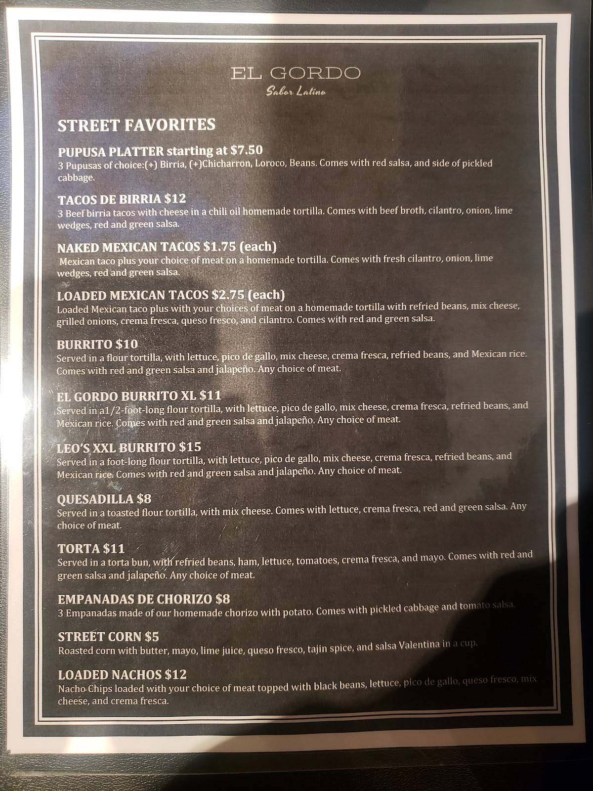 Carta del restaurante El Gordo Sabor Latino, Spring