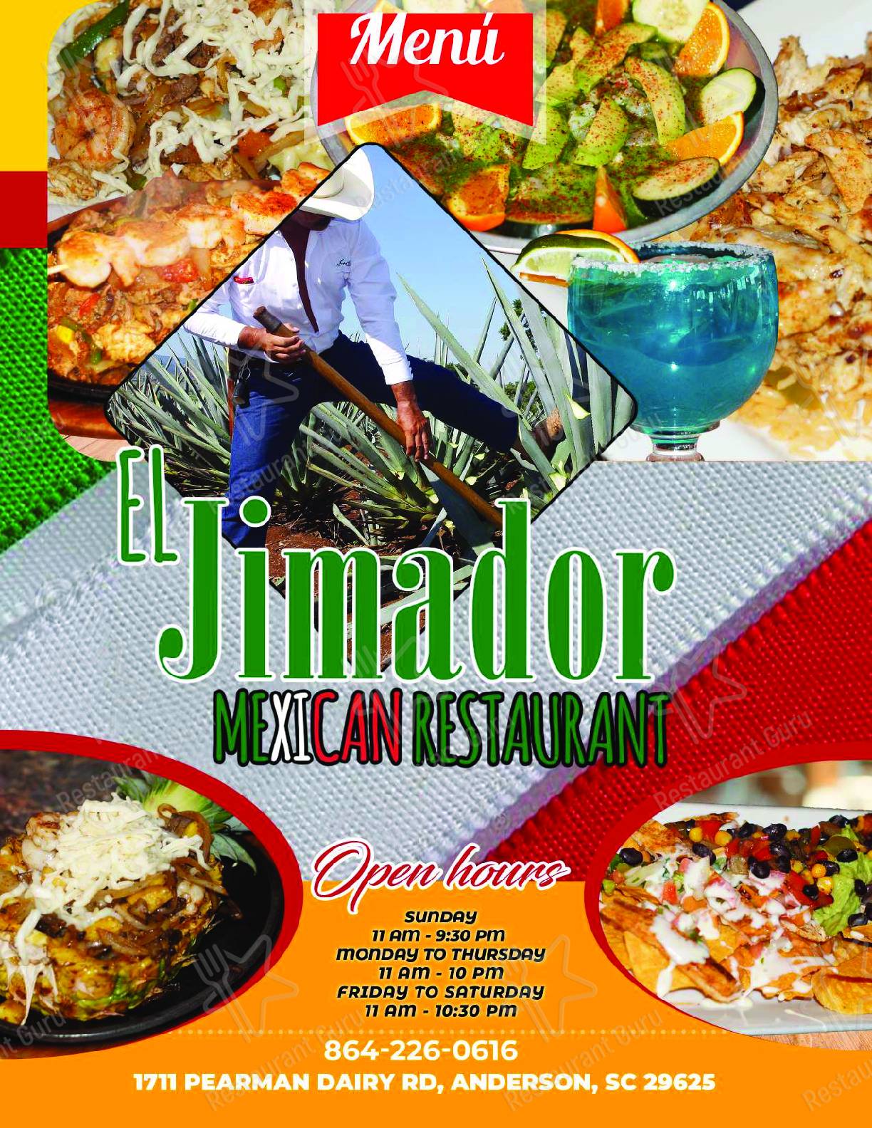 Menu at El Jimador Bar and Grill, Anderson, Pearman Dairy Rd
