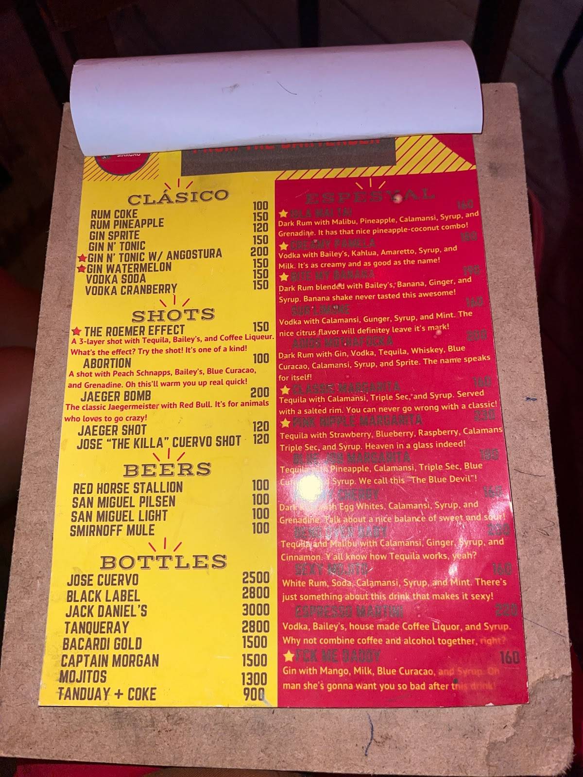Menu at El Lobo Siargao pub & bar, General Luna