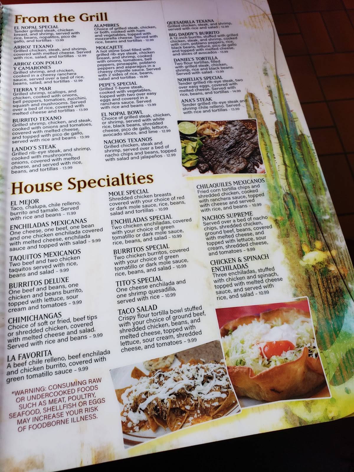 Menu at El Nopal Mexican Restaurant, Hopewell