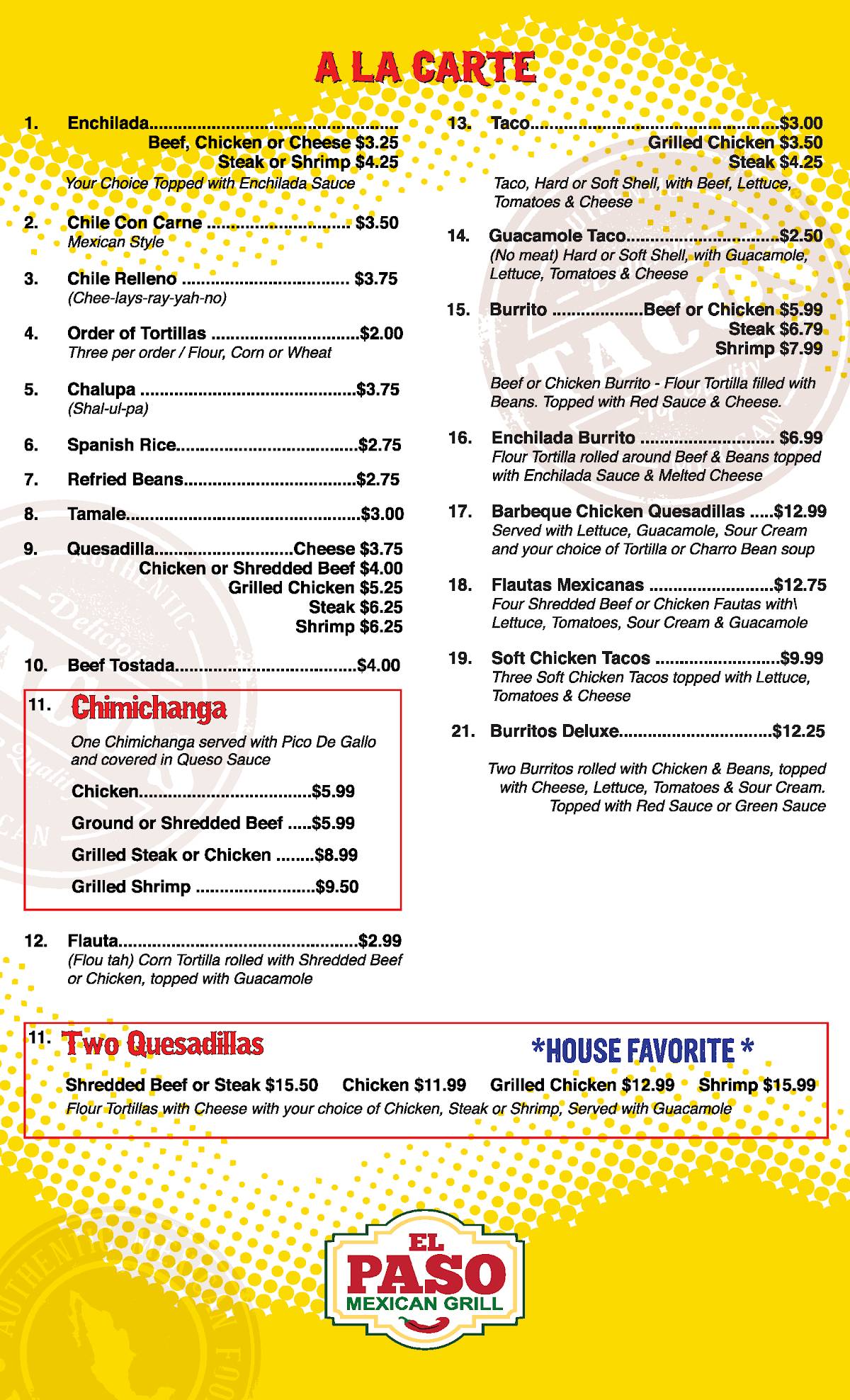 Menu at El Paso Mexican Grill Ambassador restaurant, Lafayette ...