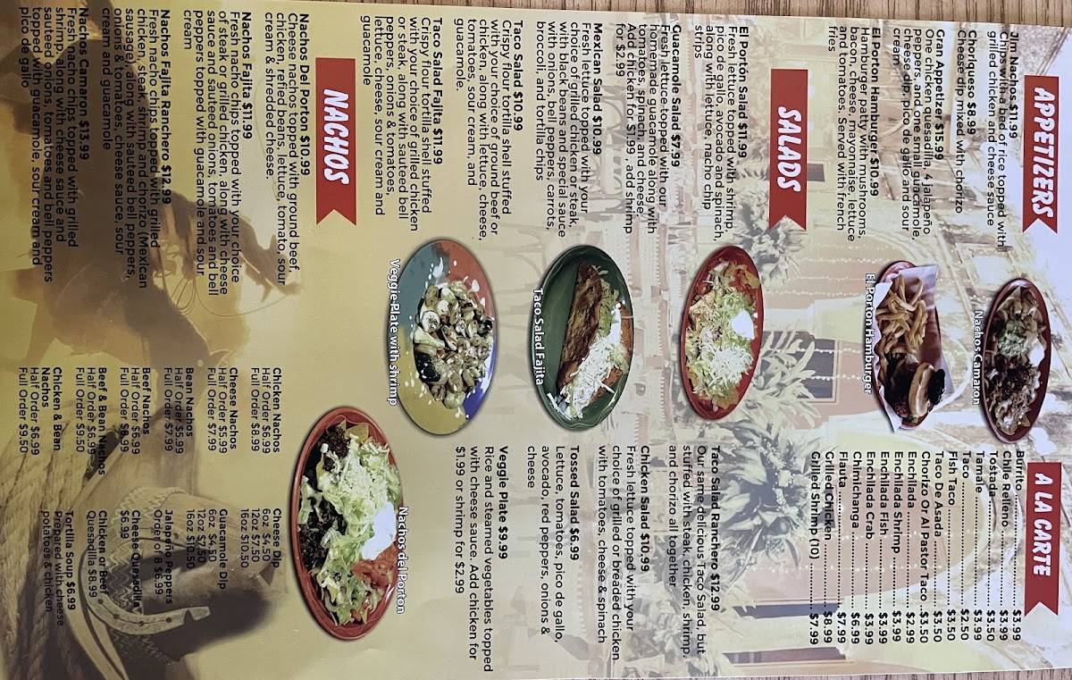 Menu at El Porton Mexican Grill restaurant, Shenandoah