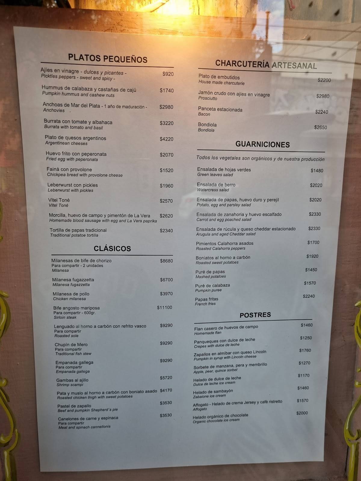 Carta del pub y bar El Preferido del Palermo, Buenos Aires