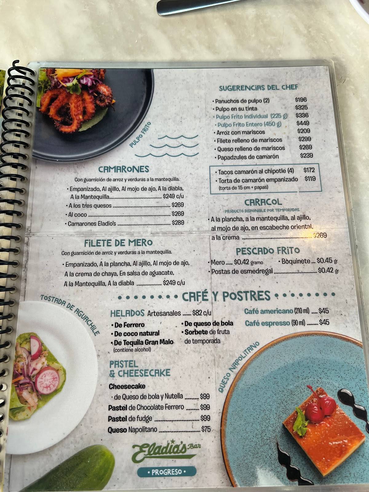 Menu at Eladio's Bar Progreso, Progreso