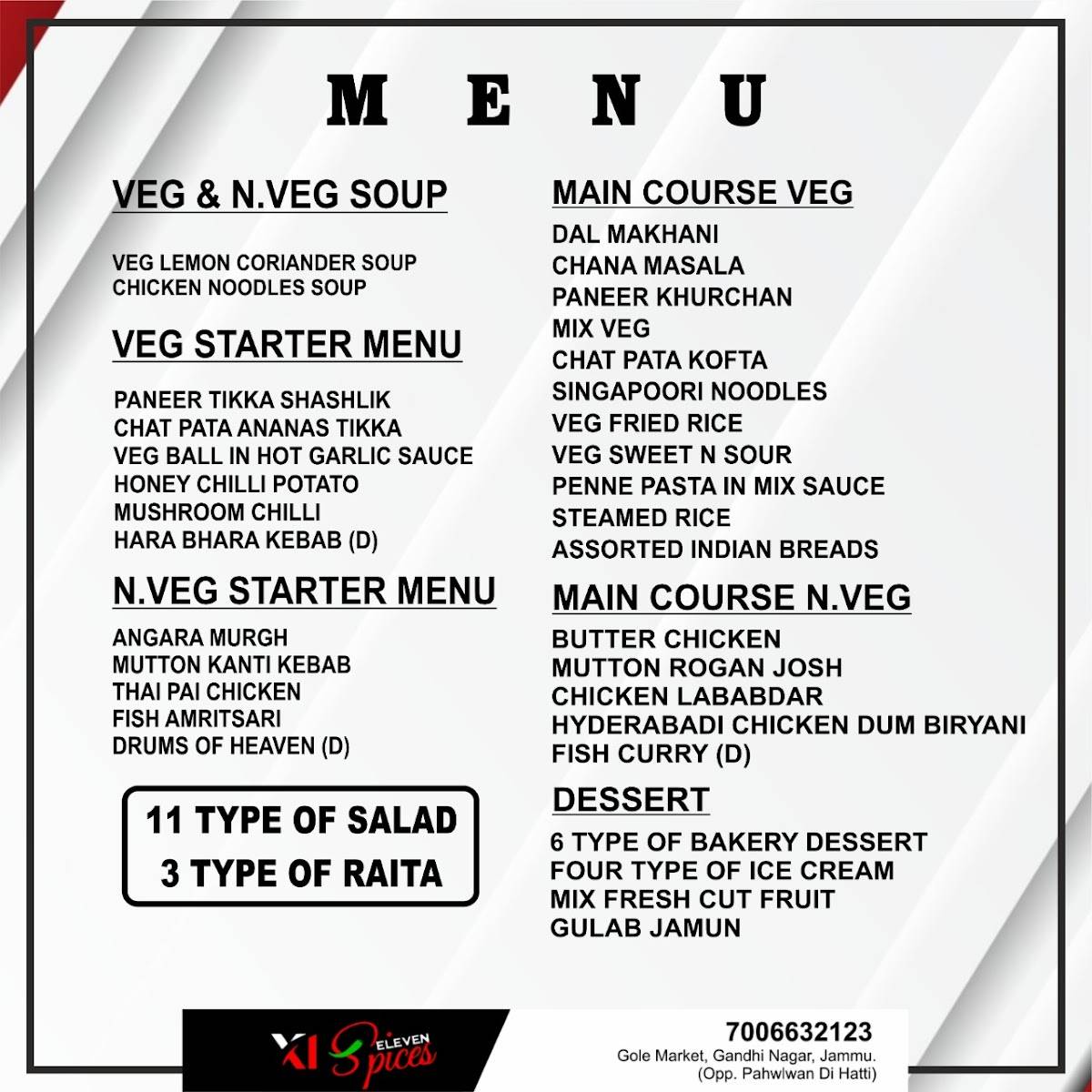 Menu at Eleven spices BUFFET / ALA CARTE BUFFET RESTAURANT IN JAMMU TOP ...