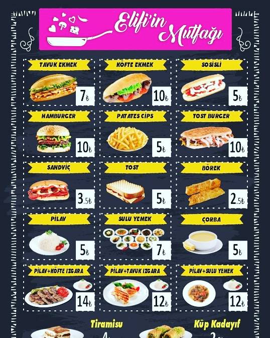 Menu at Elif in mutfağı, Trabzon