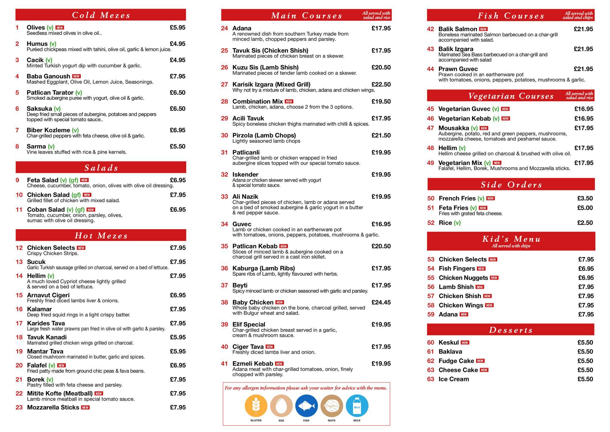 Menu at Elif restaurant, Rotherham