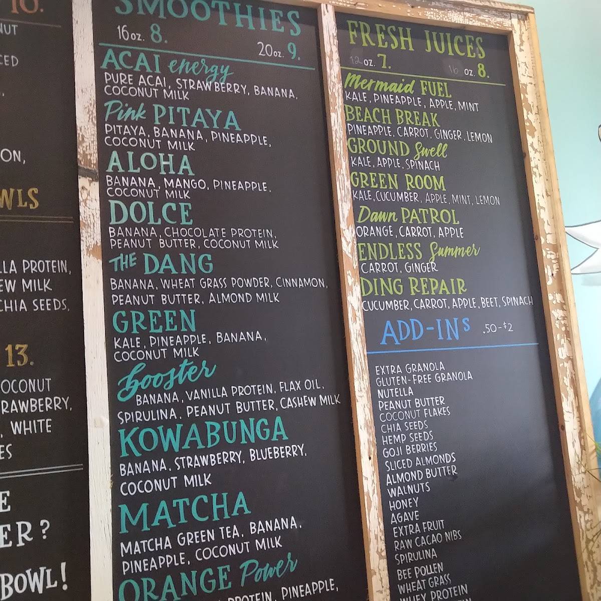 Menu at Playa Bowls pub & bar, Elizabeth