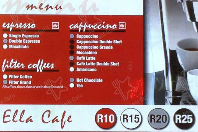 Menu at Ella Cafe, Randburg