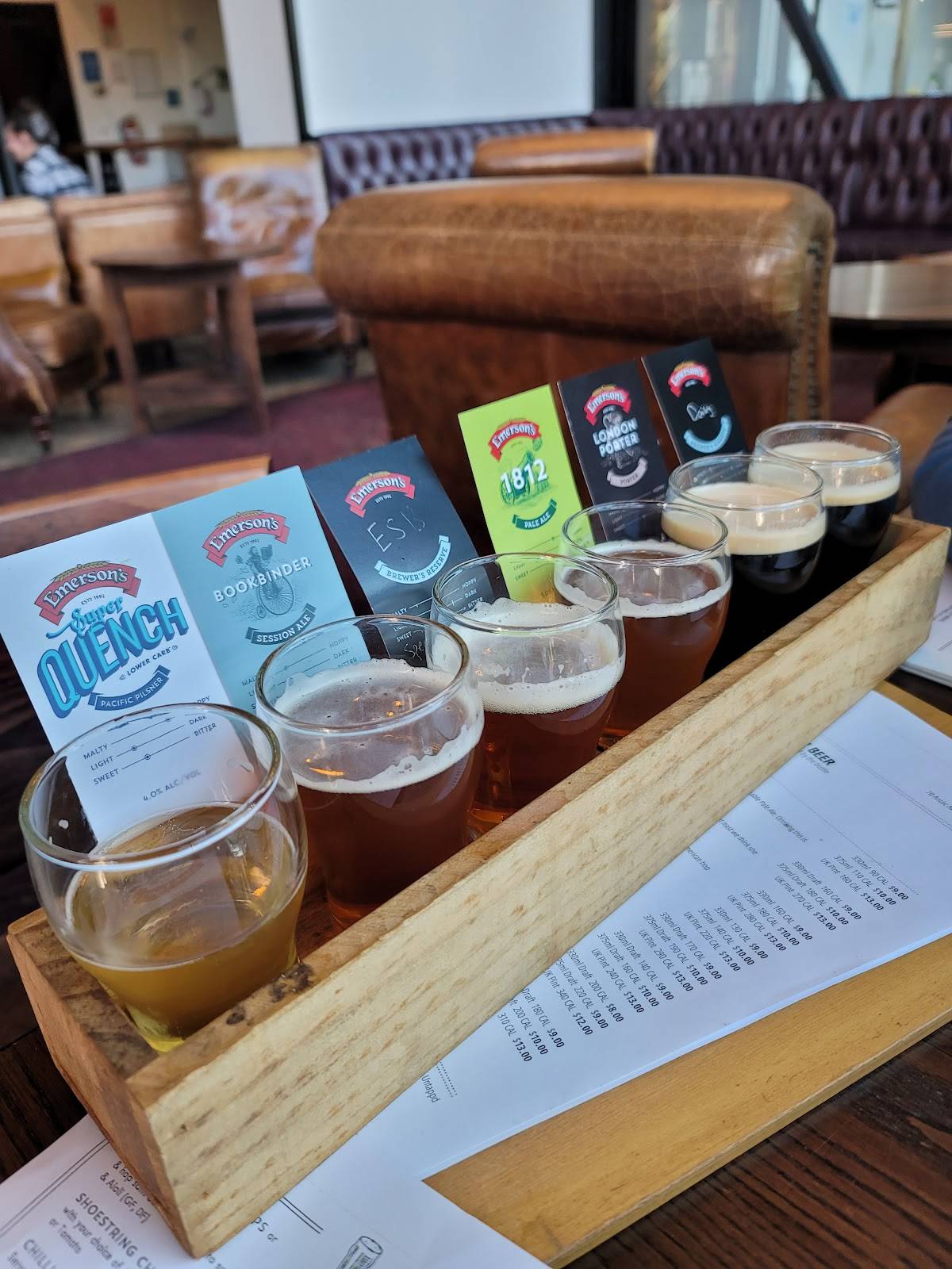 Menu at Emerson's Brewery pub & bar, Dunedin