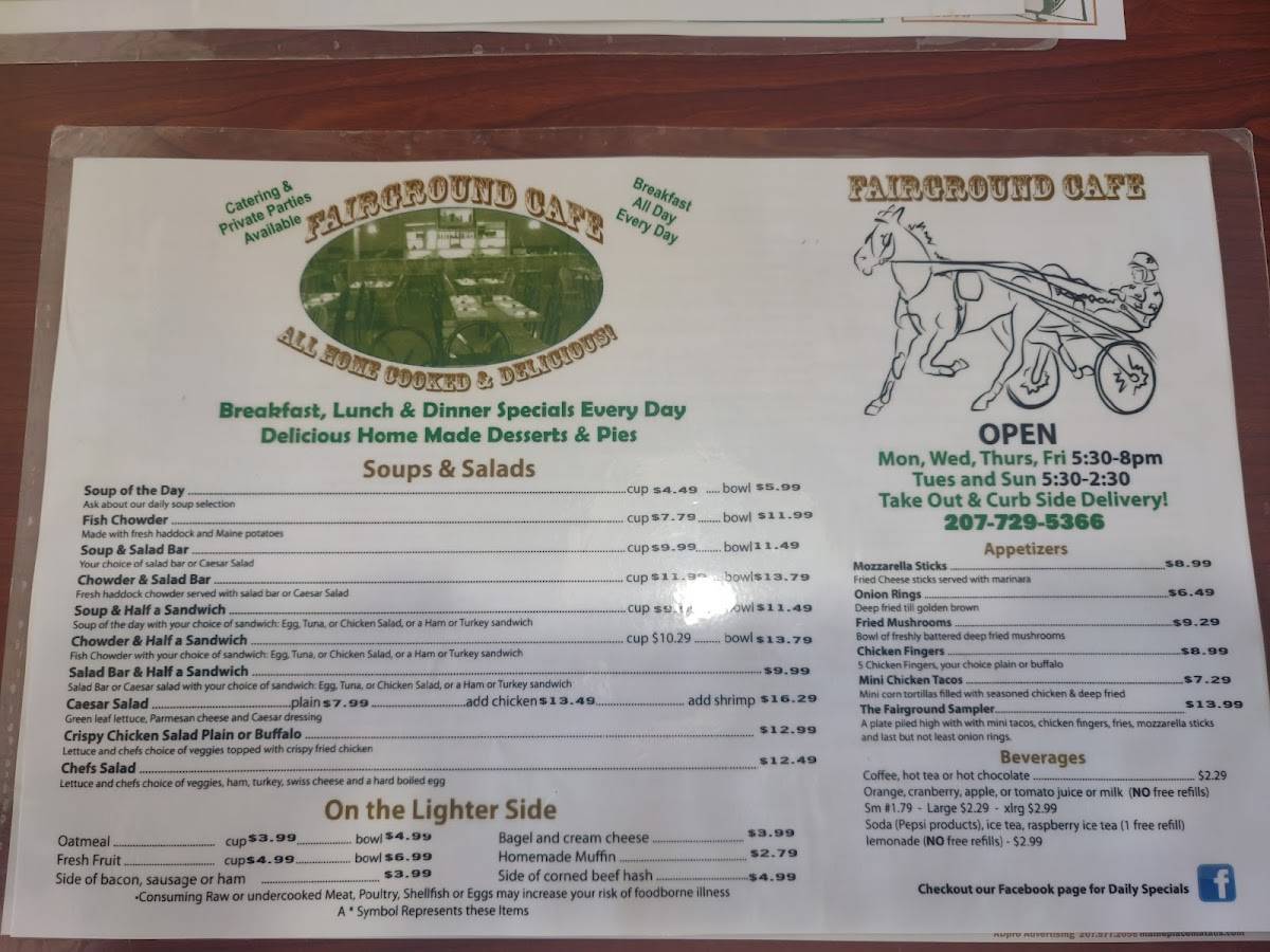 Menu at Fairground Cafe, Topsham