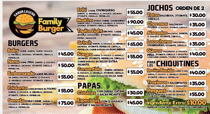 Menu at Family Burger restaurant, Chalco de Díaz Covarrubias