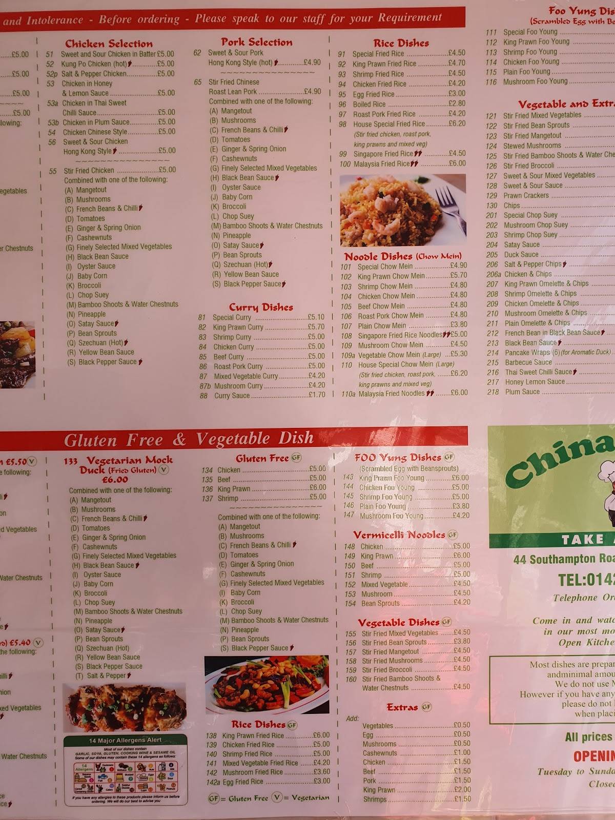 Menu at Chinatown fast food, Ringwood